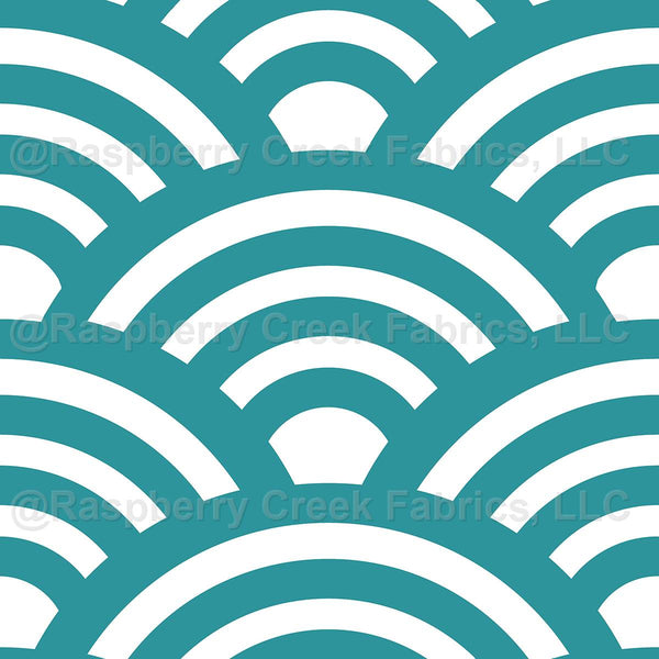 teal and white seigaiha Japanese wave - Raspberry Creek Fabrics