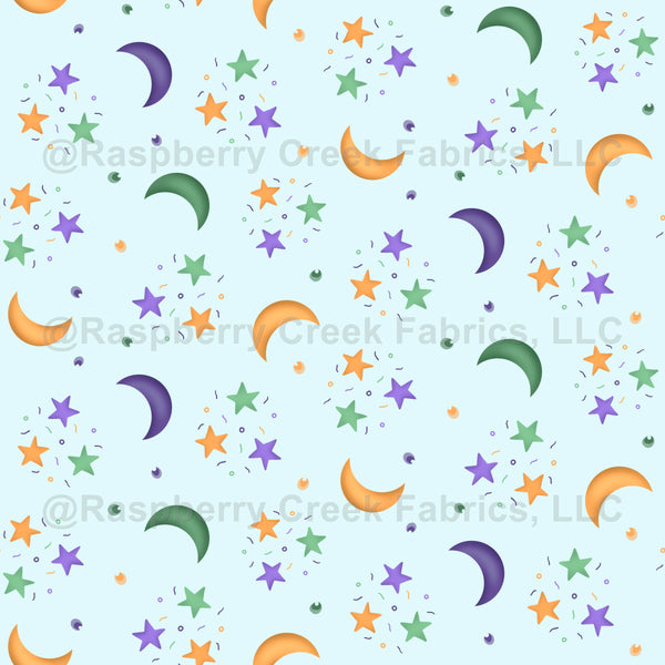 Colourful Halloween Stars And Moons Design On Baby Blue - Raspberry ...