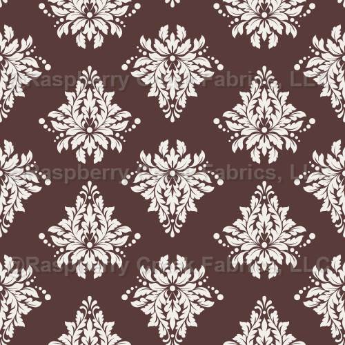 Ivory Damask on Brown - Raspberry Creek Fabrics
