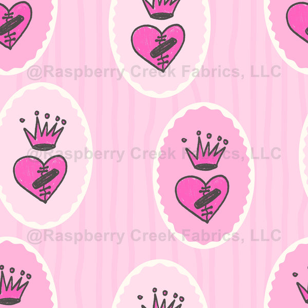 Girly punk rock pink crowned breaking heart oval badge - Raspberry ...