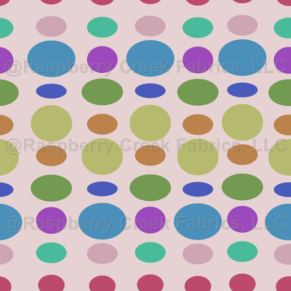 Fun colorful dots on blush pink background - Raspberry Creek Fabrics