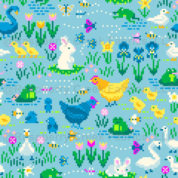 Springtime Pixel Art Animals - Blue Background - Large Print Version ...