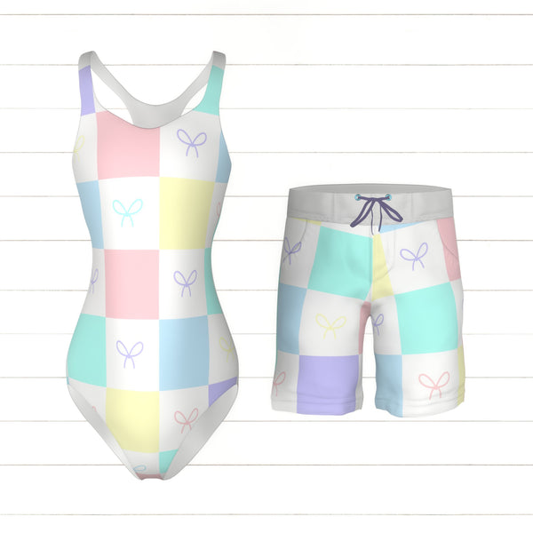 Pastel Checkers with Bows - Raspberry Creek Fabrics