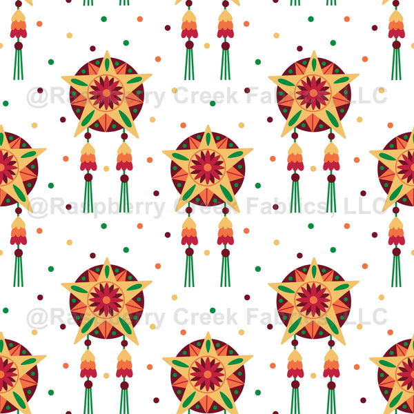 Philippine Christmas Parol Lanterns on White - Raspberry Creek Fabrics