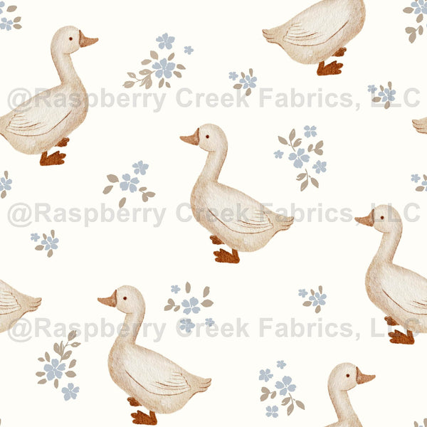 vintage goose - geese - floral - Raspberry Creek Fabrics