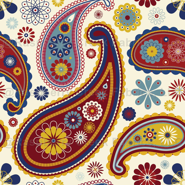 Paisley Parque Collection - Red, Blue, Yellow - Raspberry Creek Fabrics