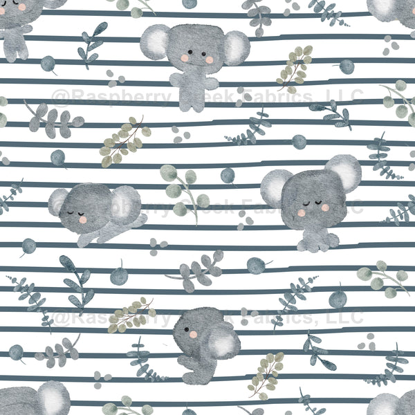 Koala Bears Navy Stripes - Raspberry Creek Fabrics