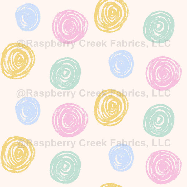 Polka dots crayon drawn pastel colors - Raspberry Creek Fabrics