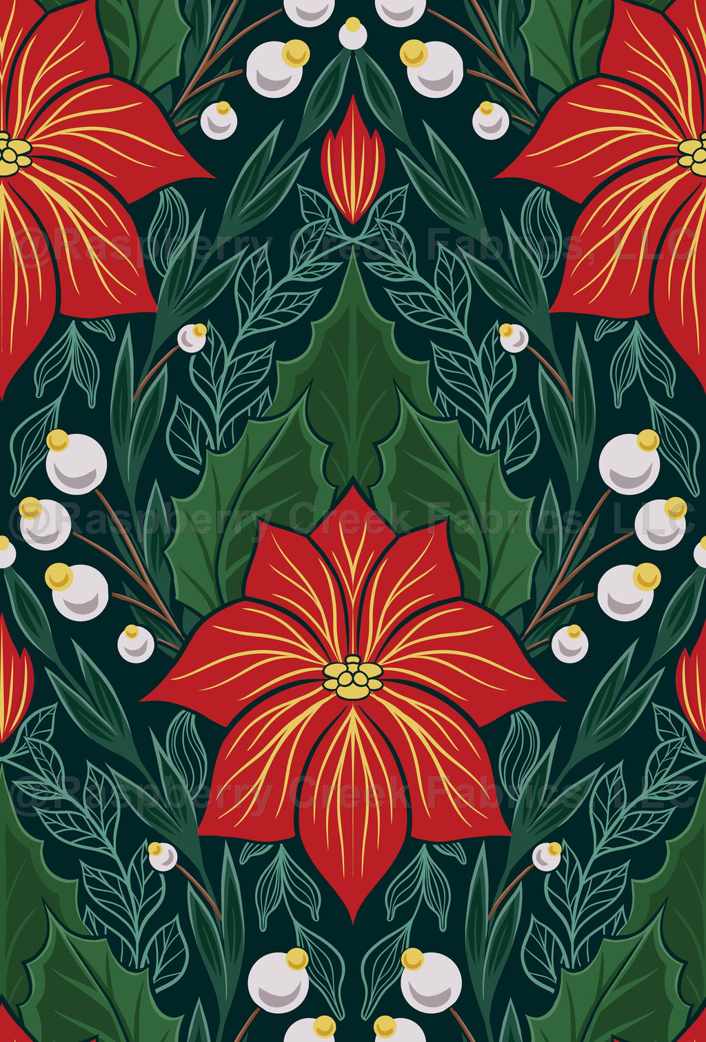 Red poinsettia pattern - Raspberry Creek Fabrics