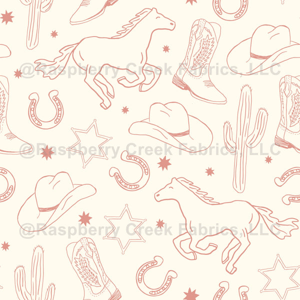 Wild West - Dusty Pink Outline - Raspberry Creek Fabrics