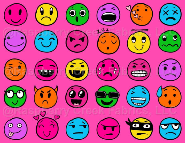 Neon Funny Faces in Pink - Raspberry Creek Fabrics
