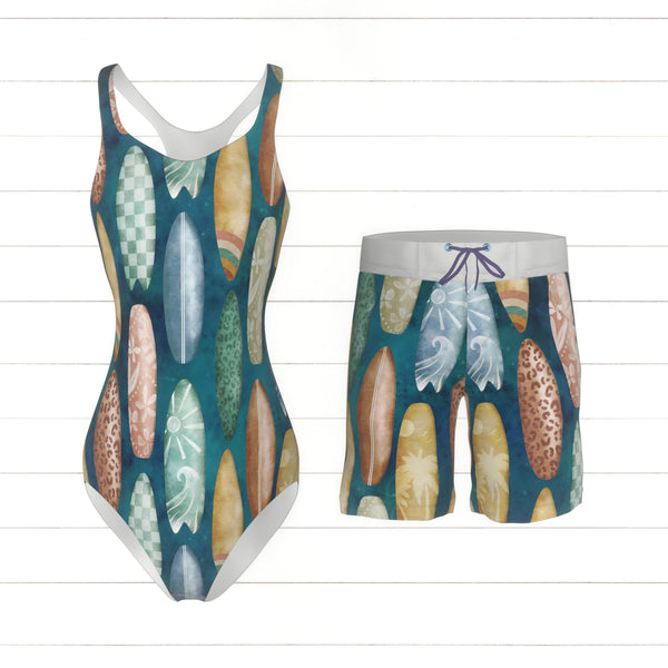 Boho Surfboards on an ocean background - Raspberry Creek Fabrics