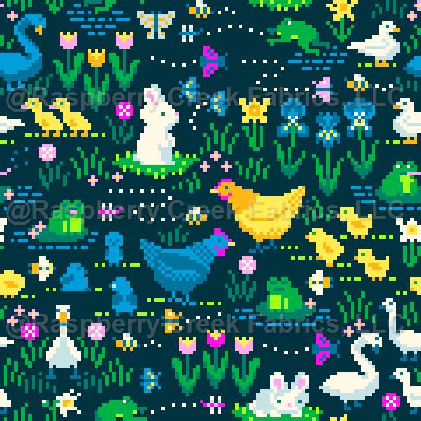 Springtime Pixel Art Animals - Dark Background - Small Print Version ...
