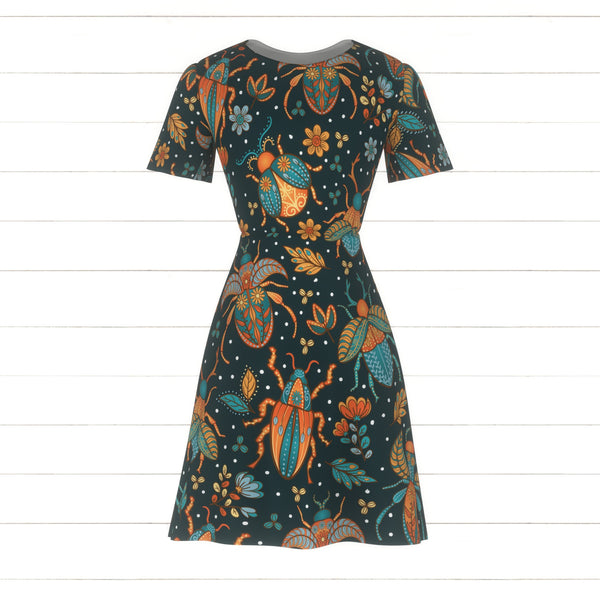 bugs batik beetle doodle - night background - Raspberry Creek Fabrics