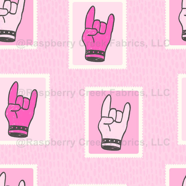 Girly punk rock pink horns postage stamp - Raspberry Creek Fabrics