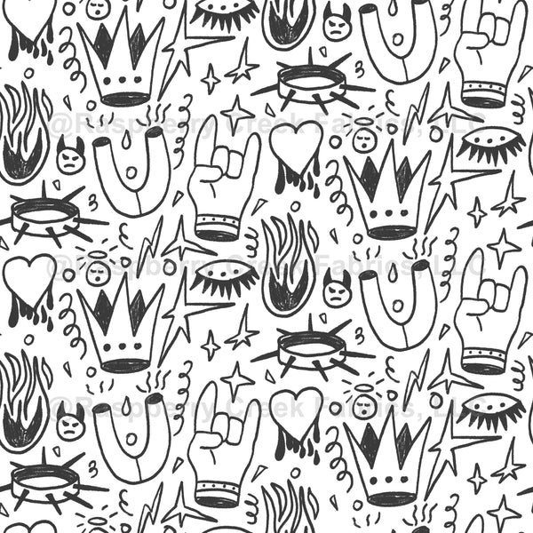 Punk rock black and white doodles - Raspberry Creek Fabrics