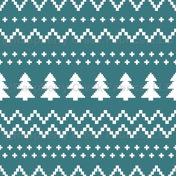 Blue Christmas Tree Fair Isle Sweater - Raspberry Creek Fabrics