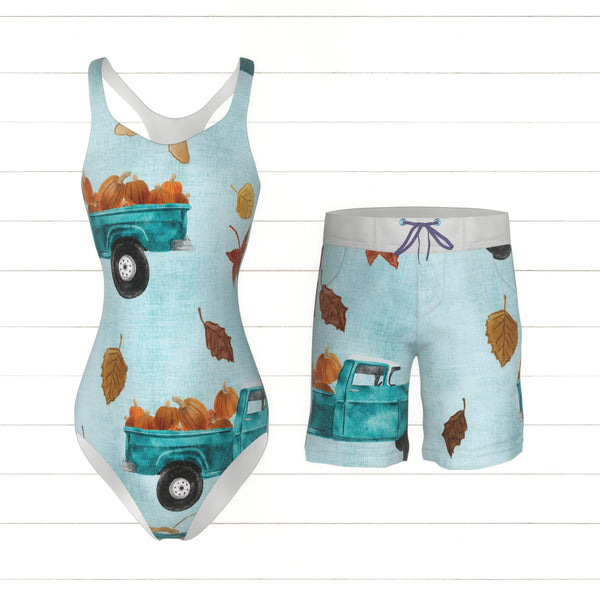 Truck, vintage truck, turquoise, light blue, boys, fall, autumn, leave ...