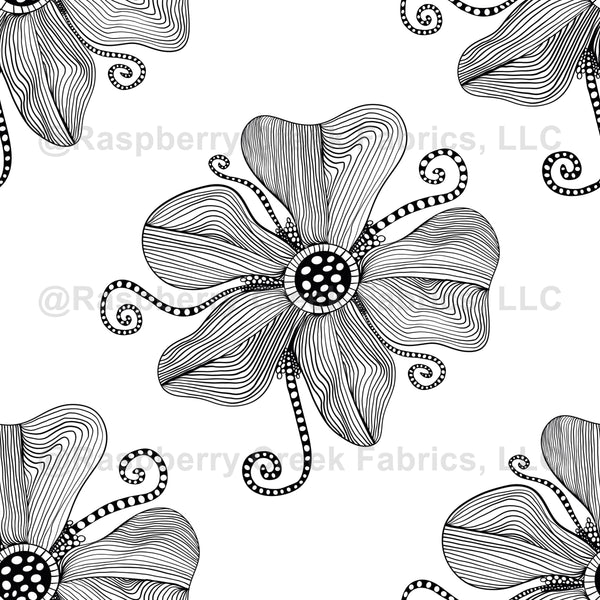 Monochrome Topography Flower Tangle Polka Dot - Raspberry Creek Fabrics