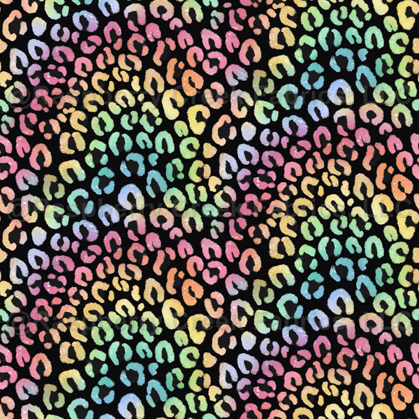 Pastel Rainbow Leopard Print on Black - Raspberry Creek Fabrics