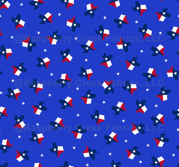 Texas Flag with Stars on Bright Blue Background - Raspberry Creek Fabrics