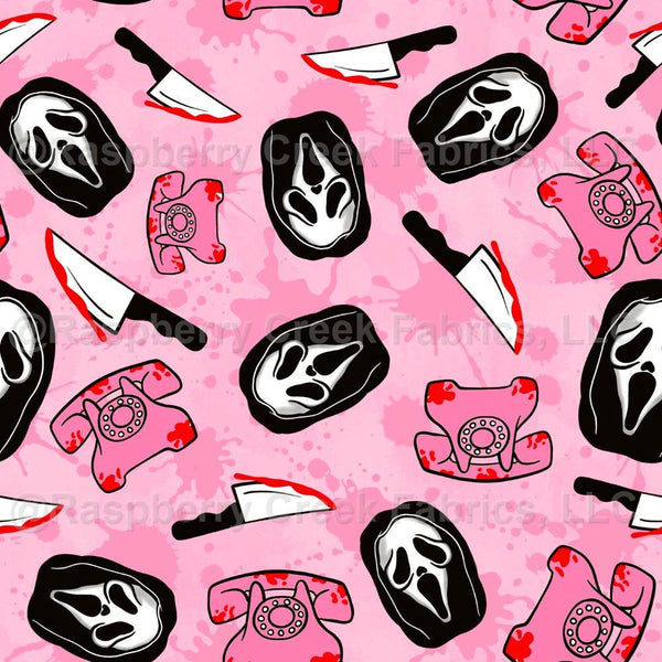 Horror Movie Scary Face Mask Pink - Raspberry Creek Fabrics