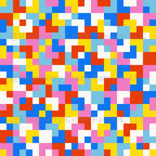 Pixelated checkerboard - small random check pattern - blue, red, yello ...