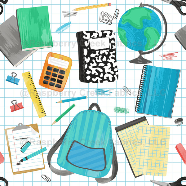Kids school supplies teacher accessories on graph paper - Raspberry ...