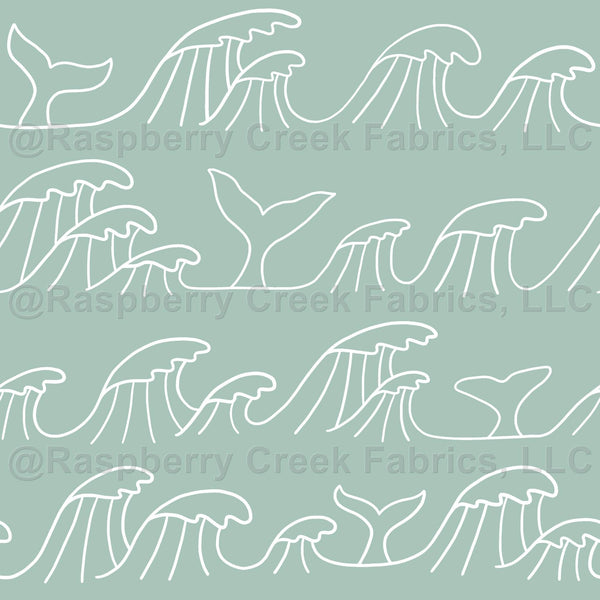 Crested waves doodle light green - minimalist tides and whale flippers ...