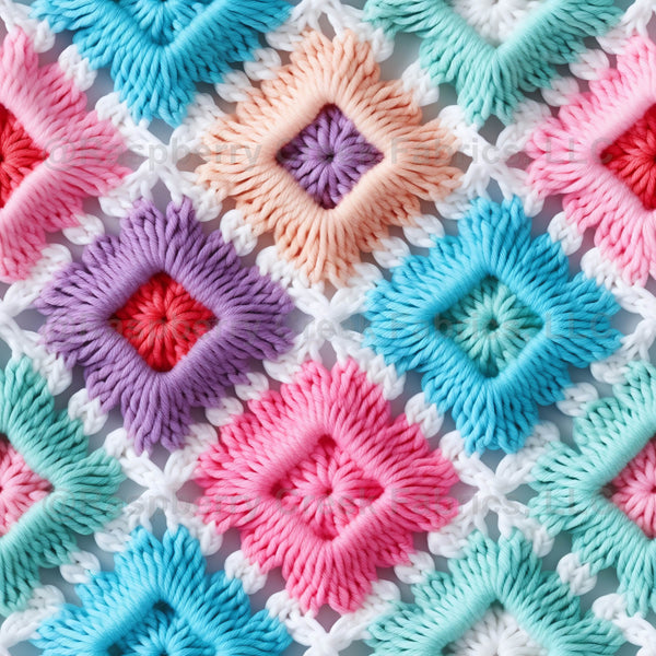 Realistic embroidery pastel granny squares - Raspberry Creek Fabrics