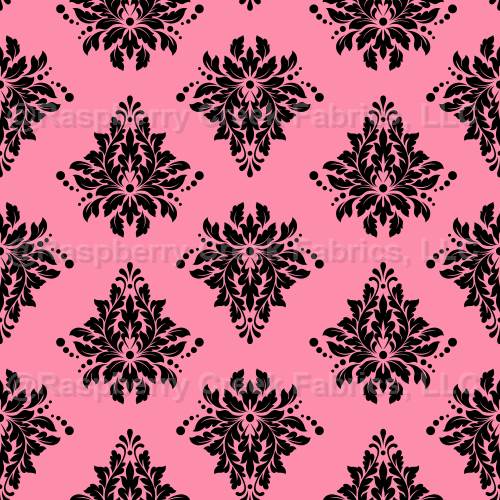Black Damask on Pink - Raspberry Creek Fabrics