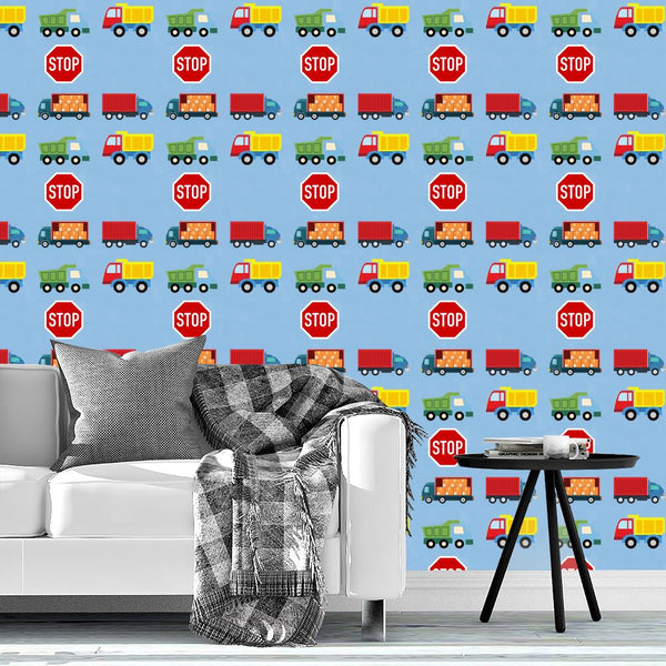 Sky Blue Trucks Wallpaper, boys nursery design, truck themed wallpaper ...