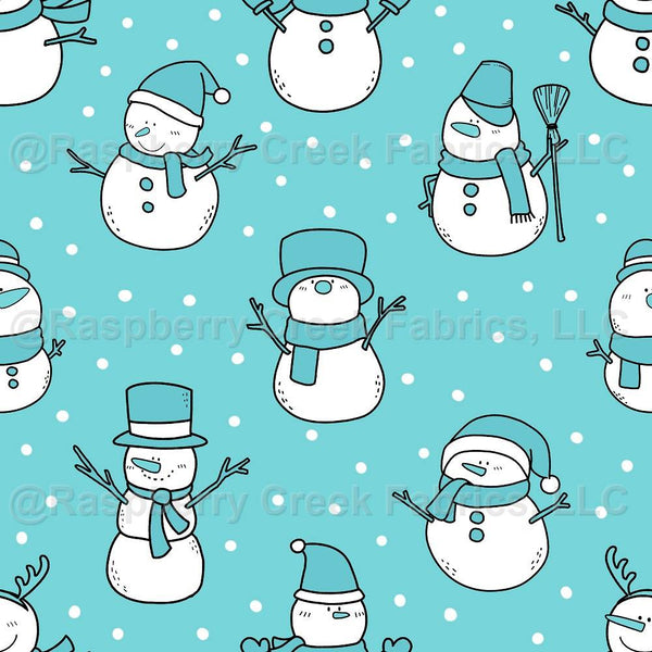 Doodle Snowmen in Blue - Raspberry Creek Fabrics
