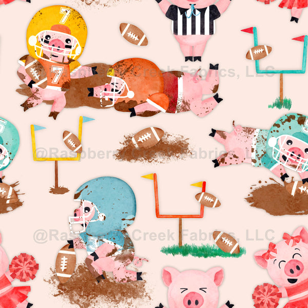 Watercolor Muddy Football Pigs Tan - Raspberry Creek Fabrics