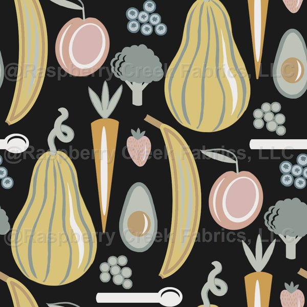 Boho Fruits and veggies on black, Boho-Kitchen Collection - Raspberry ...