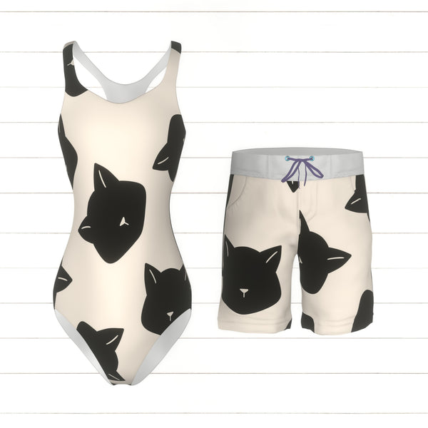 Tossed Black Cats on Cream, Halloween, Cat - Raspberry Creek Fabrics