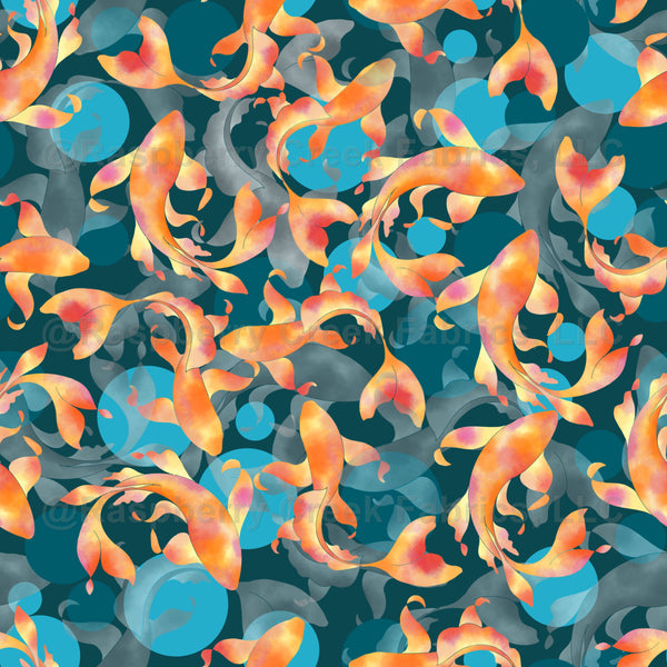Koi Fish Clusters | Orange and Blue color palette - Raspberry Creek Fabrics