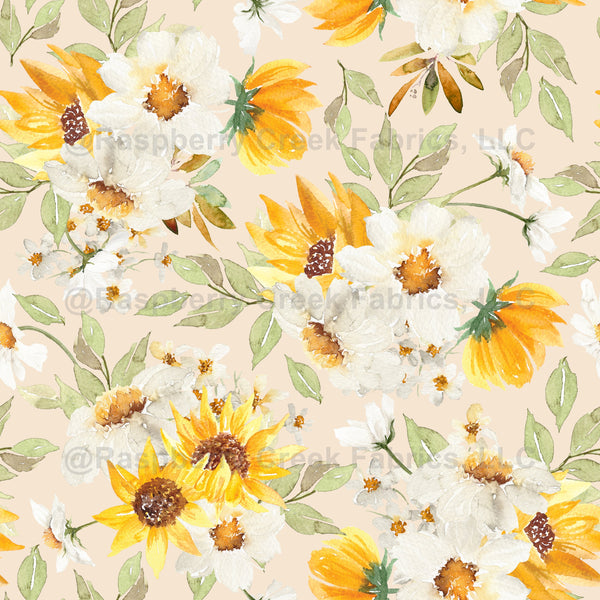 Watercolor Hand painted Fall Daisies Sunflowers And Leaves -Daisy fabr ...