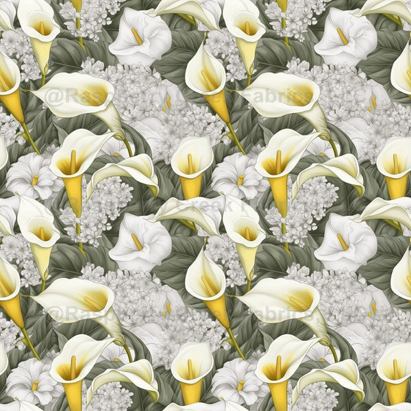 White Levander And Yellow Calla Lily Fabric Pattern Calla Lillies ...