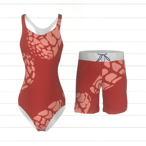 Diagonal Christmas Red Hebrew Cone Shells - Raspberry Creek Fabrics