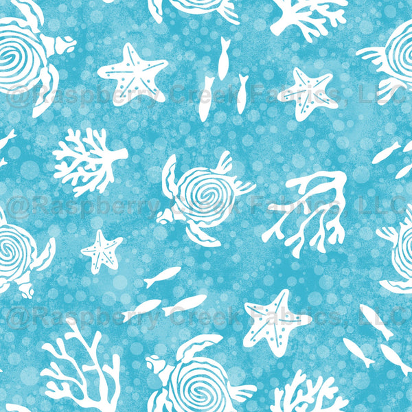 Sea Turtles on Mystic Blue - Raspberry Creek Fabrics