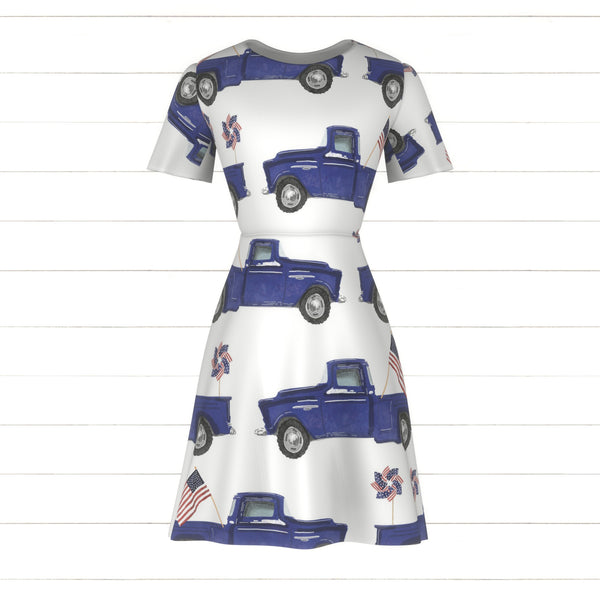 Vintage trucks, blue, white, American, USA, parade, retro, boys, men ...