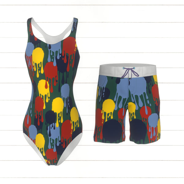 Yellow, light blue, navy and red graffiti - Raspberry Creek Fabrics