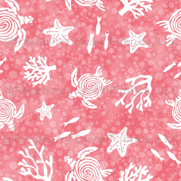 Sea Turtles on Coral Pink - Raspberry Creek Fabrics