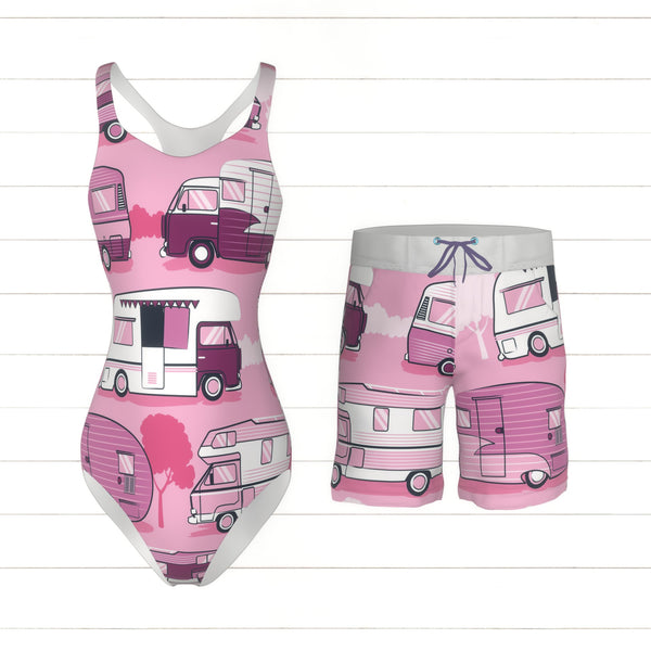 Home sweet motor home // pink camper vans on pastel pink background ...