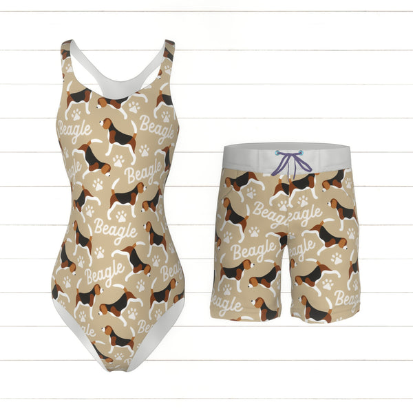 Cute beagle dogs letters on beige background - Raspberry Creek Fabrics