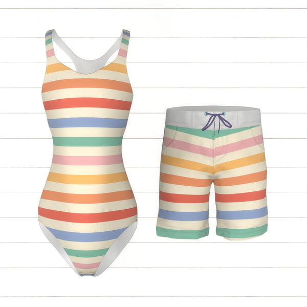 Pastel Rainbow Stripes - on Ivory - Raspberry Creek Fabrics