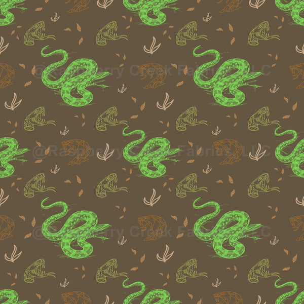 Hissterical Snakes (Tobacco Brown) - Raspberry Creek Fabrics