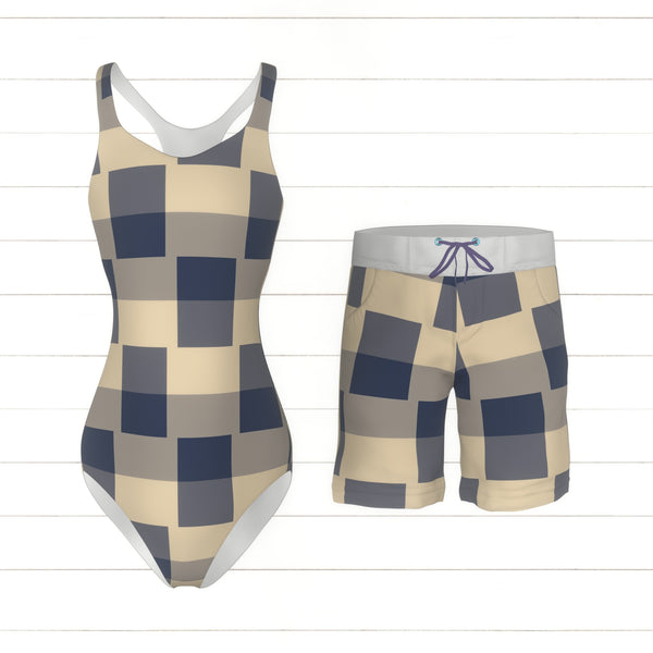 Navy and Cream Stripe Check - Raspberry Creek Fabrics