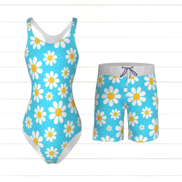 White Daisy Flowers on Mystic Blue - Raspberry Creek Fabrics